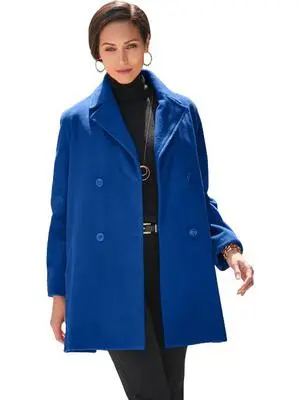 JESSICA LONDON A-Line Wool Blend Pea Coat Dark Sapphire