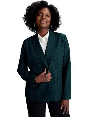 JESSICA LONDON Bi-stretch Shaped Blazer - Emerald Green Mini Houndstooth