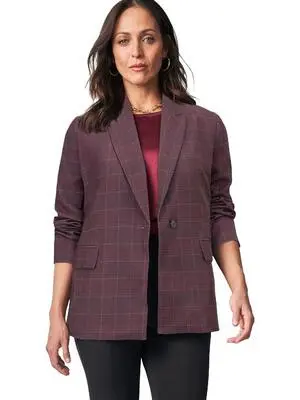 JESSICA LONDON Bi-Stretch Shaped Blazer Merlot Plaid