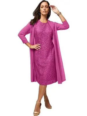 JESSICA LONDON 2-piece Lace Jacket Dress Set - Raspberry