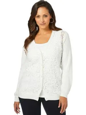 JESSICA LONDON Crochet Button-front Cardigan - White