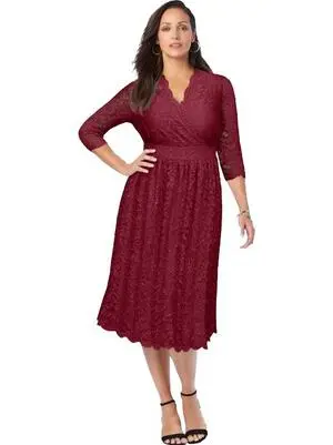 JESSICA LONDON Stretch Lace A-line Dress - Rich Burgundy