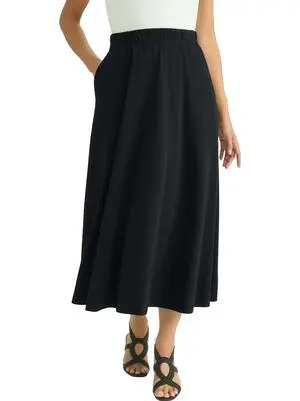 JESSICA LONDON Soft Ease Knit Midi Skirt Black Floral