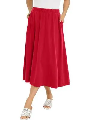JESSICA LONDON Soft Ease Knit Midi Skirt Classic Red