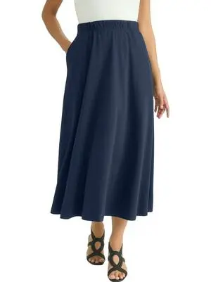 JESSICA LONDON Soft Ease Knit Midi Skirt Navy
