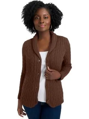 JESSICA LONDON Cable Blazer Sweater - Rich Brown