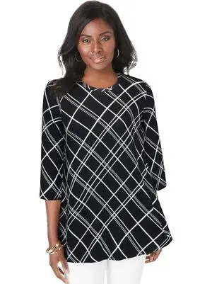 JESSICA LONDON Stretch Knit Swing Tunic - Black Bias Stripe