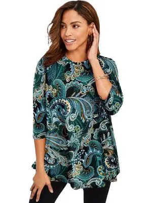 JESSICA LONDON Stretch Knit Swing Tunic - Frost Teal Paisley