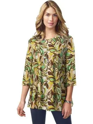 JESSICA LONDON Stretch Knit Swing Tunic - Grass Floral Watercolor