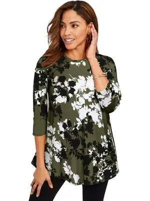 JESSICA LONDON Stretch Knit Swing Tunic - Green