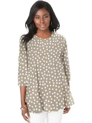 JESSICA LONDON Stretch Knit Swing Tunic - New Khaki Dot