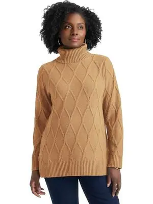 JESSICA LONDON Cable-knit Turtleneck Sweater - Brown Maple