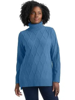 JESSICA LONDON Cable-knit Turtleneck Sweater - Dusty Indigo
