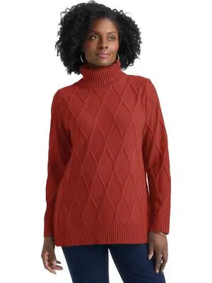 JESSICA LONDON Cable-Knit Turtleneck Sweater Red Ochre