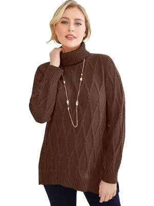 JESSICA LONDON Cable-knit Turtleneck Sweater - Rich Brown