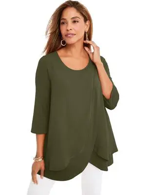 JESSICA LONDON Double Layer Tunic Dark Olive Green