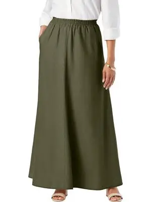 JESSICA LONDON Linen Maxi Skirt - Dark Olive Green