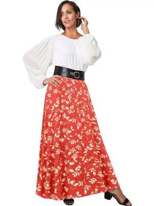 JESSICA LONDON Stretch Knit Maxi Skirt Burnt Red Vines