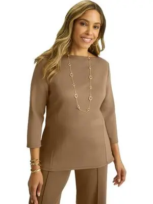JESSICA LONDON Boatneck Top - Brown Maple