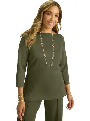 JESSICA LONDON Boatneck Top - Dark Olive Green