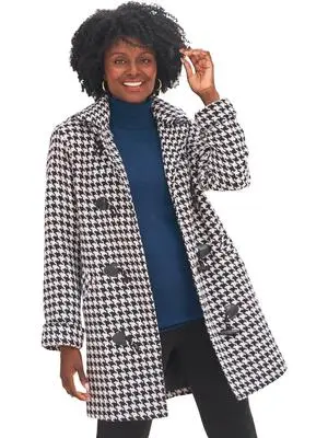JESSICA LONDON Hooded Wool Coat - Ivory Houndstooth