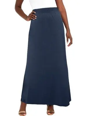 JESSICA LONDON Stretch Knit Maxi Skirt - Navy
