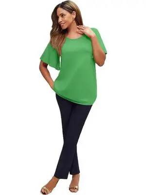JESSICA LONDON Stretch Knit Flutter Sleeve Tunic - Grass