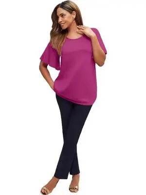JESSICA LONDON Jessica London Stretch Knit Flutter Sleeve Tunic Raspberry