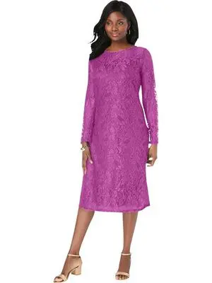 JESSICA LONDON Stretch Lace Shift Dress - Deep Orchid