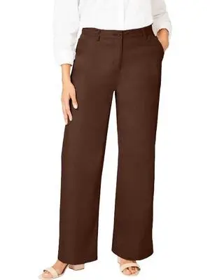 JESSICA LONDON Stretch Cotton Chino Wide-leg Trousers - Rich Brown