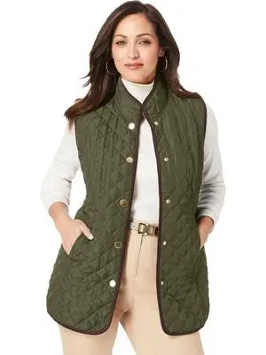 JESSICA LONDON Quilted Vest Dark Olive Green