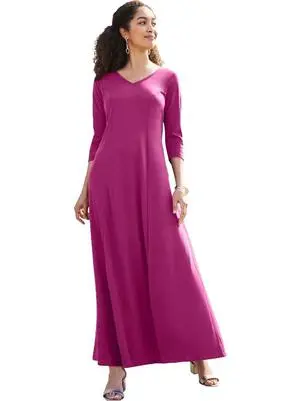 JESSICA LONDON Double V-neckline Maxi Dress - Raspberry
