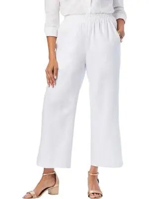 JESSICA LONDON Wide-leg Cropped Linen Pants - White