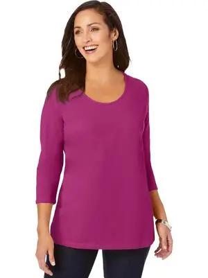 JESSICA LONDON Stretch Cotton Scoop Neck Tee - Raspberry