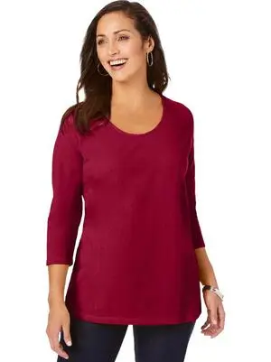 JESSICA LONDON Stretch Cotton Scoop Neck Tee - Rich Burgundy