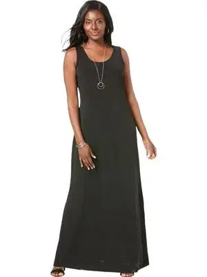 JESSICA LONDON Stretch Knit Tank Maxi Dress - Black