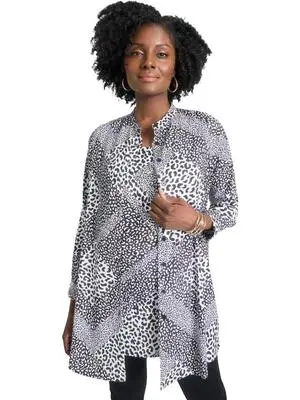 JESSICA LONDON Georgette Button-front Tunic - Black Animal Patchwork