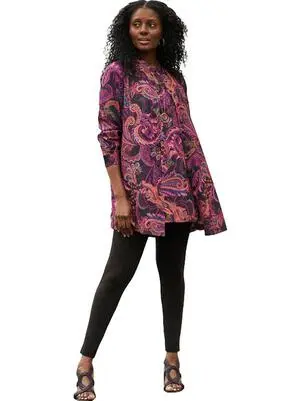 JESSICA LONDON Georgette Button-front Tunic - Black Multi Paisley