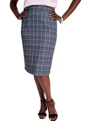 JESSICA LONDON Tummy Control Bi-Stretch Pencil Skirt Grey Sky Stripe Plaid