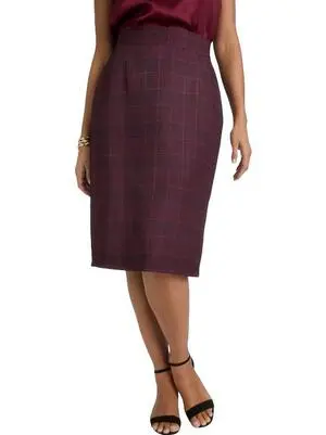 JESSICA LONDON Tummy Control Bi-Stretch Pencil Skirt Merlot Plaid