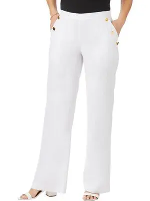 JESSICA LONDON Linen Wide-leg Sailor Pants - White