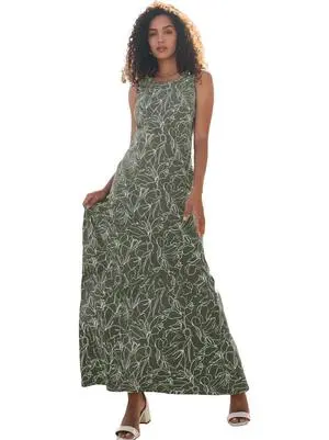 JESSICA LONDON Stretch Cotton Tank Maxi Dress - Olive Green Orchid