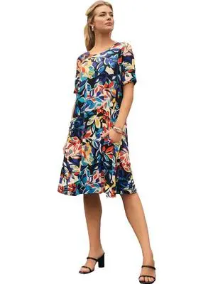 JESSICA LONDON Stretch Knit A-line Dress - Multi Graphic Leaves