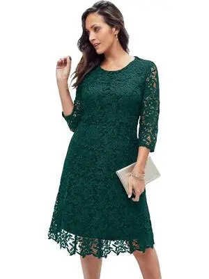 JESSICA LONDON Lace Fit & Flare Dress - Emerald Green