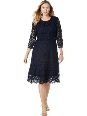 JESSICA LONDON Lace Fit & Flare Dress - Navy