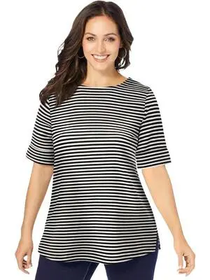 JESSICA LONDON Stretch Cotton Cuff T-shirt - Black Feeder Stripe