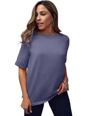 JESSICA LONDON Stretch Cotton Cuff T-shirt - Deep Dusk