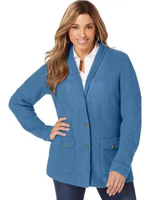 JESSICA LONDON Shaker Knit Blazer Dusty Indigo