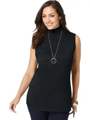 JESSICA LONDON Fine Gauge Mockneck Shell - Black