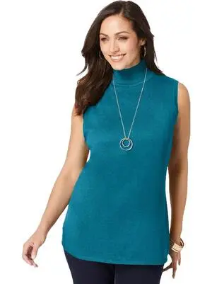 JESSICA LONDON Fine Gauge Mockneck Shell - Deep Teal